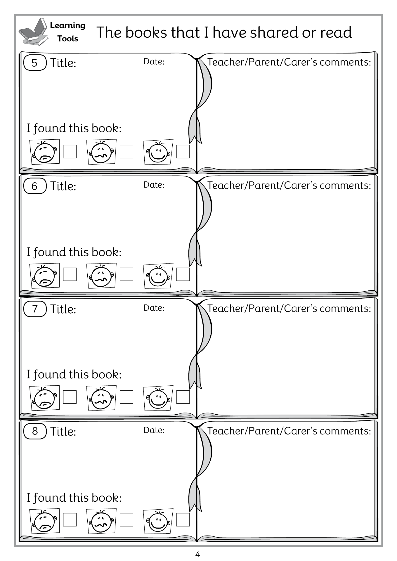 Reading Record - BE101 EYFS Reading Record and Learning Tools (Green ...