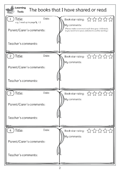 Reading Record - BE103 Year 2 Reading Record and Learning Tools (Purple ...