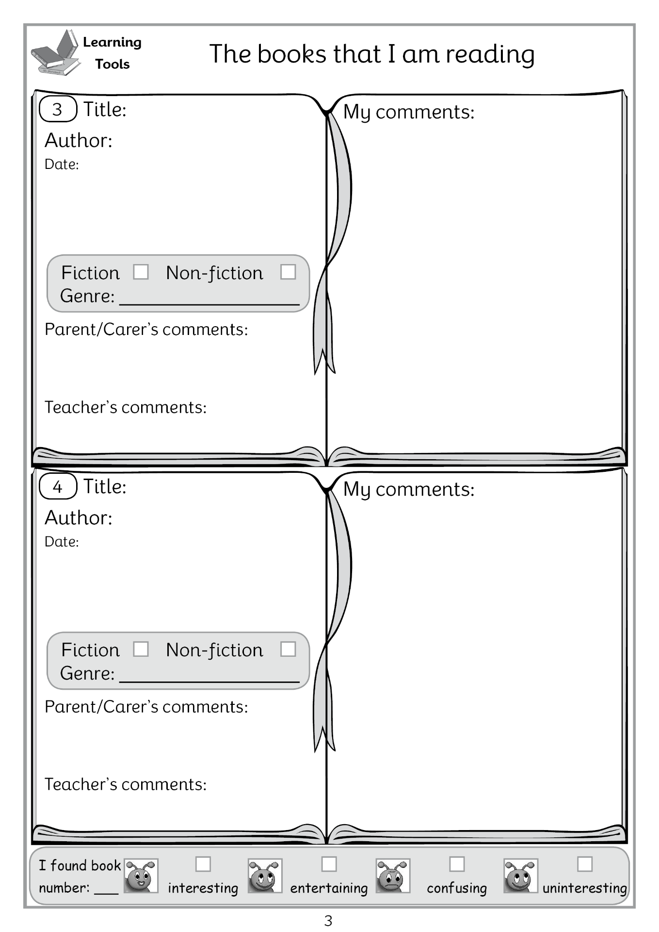 Reading Record - BE106 Year 5 Reading Record and Learning Tools (Grey ...