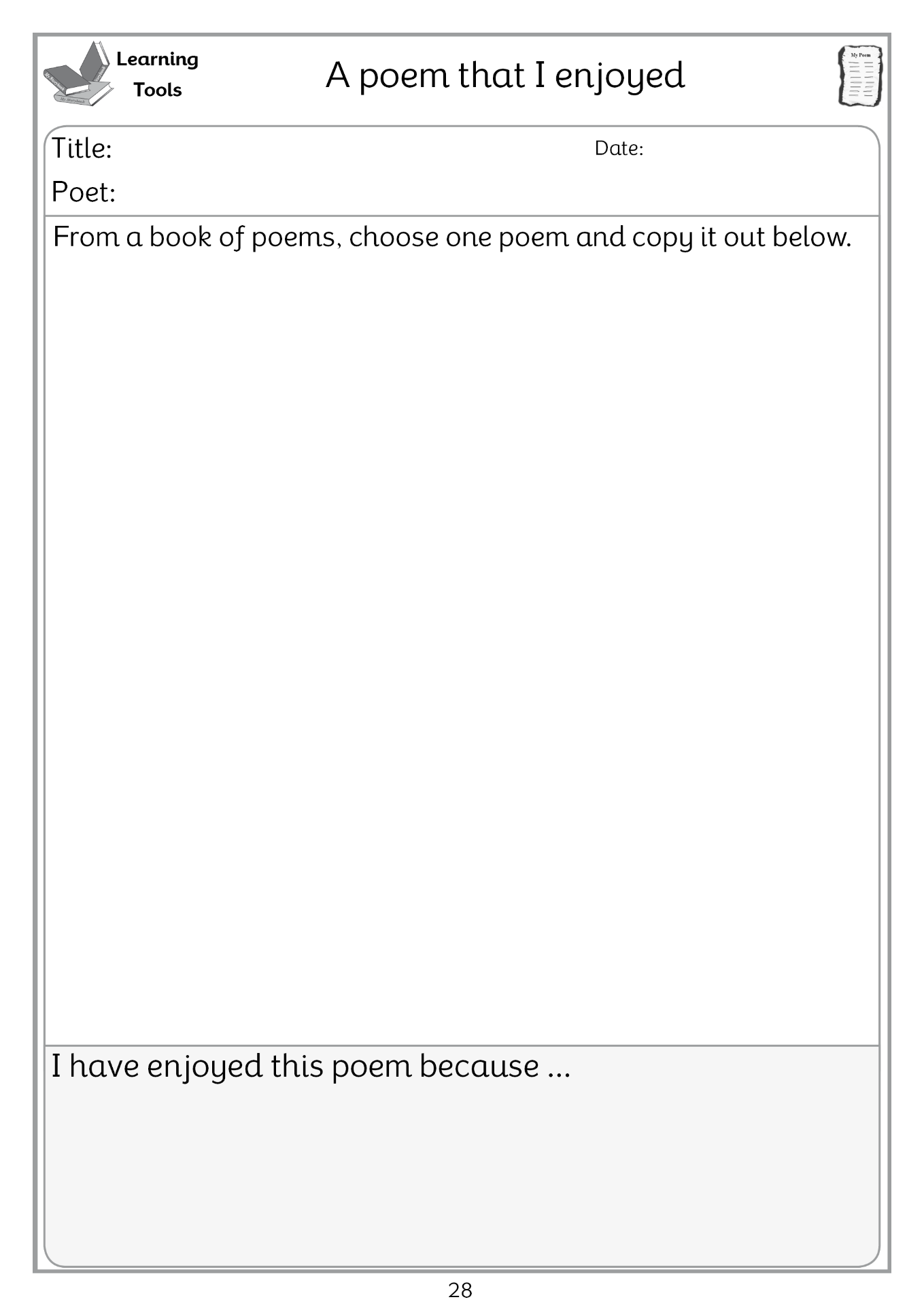 Reading Record - BE106 Year 5 Reading Record and Learning Tools (Grey ...