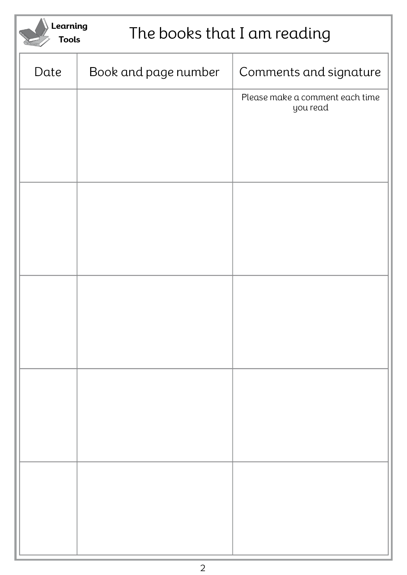 Reading Record - BE307 Year 6 Reading Record and Learning Tools (Blue ...