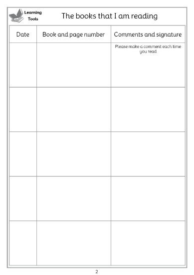 Reading Record - BE307 Year 6 Reading Record and Learning Tools (Blue ...