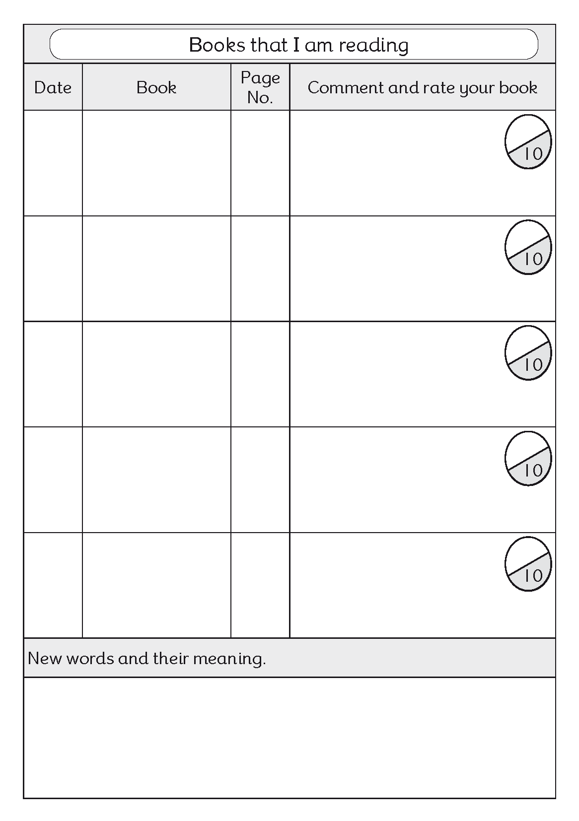 Reading Record - BDA5-R106 Y6 Reading Diary with Word list (Planets ...